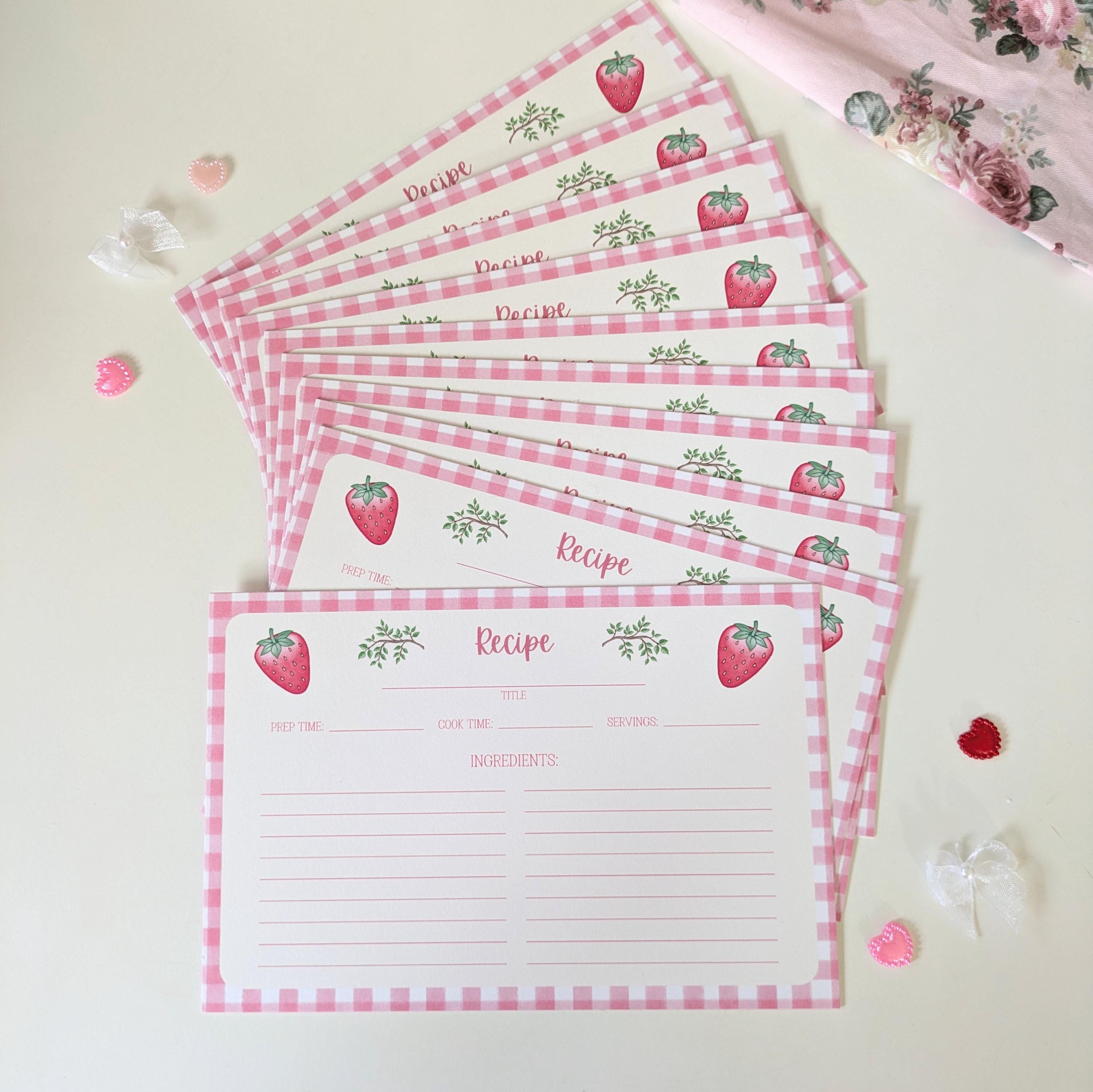 Strawberry Recipe Cards - Set of 10 | 4x6 Double Sided Recipe Book ...