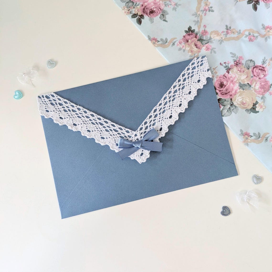 Dusty Blue Lace Envelopes | Pretty Shimmer A7 Envelopes | Romantic ...