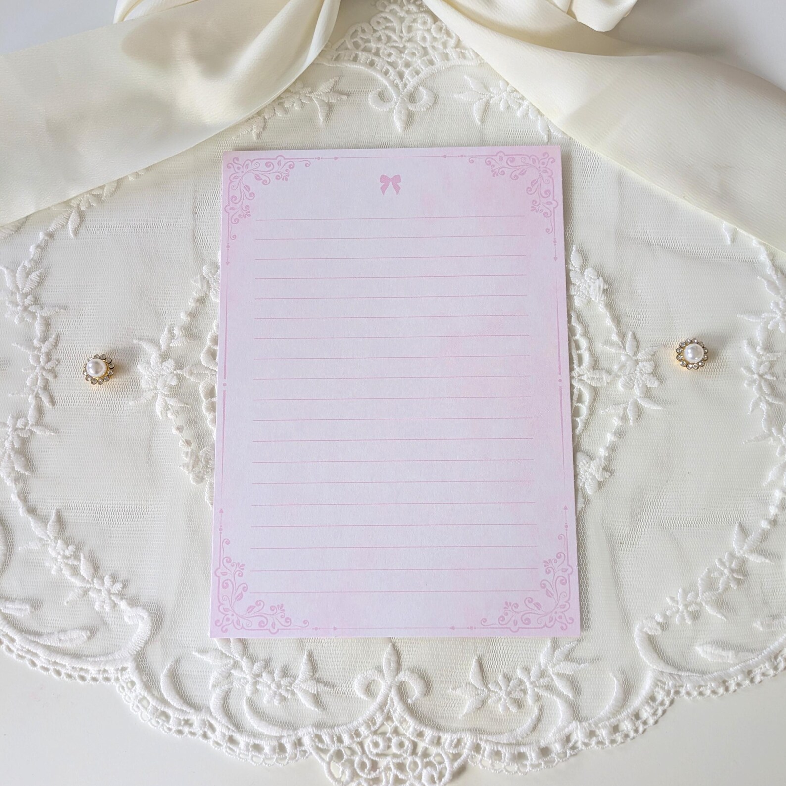 Pink Lined Letter Writing Paper Set | 5x7 Cardstock Cards With Bow for ...