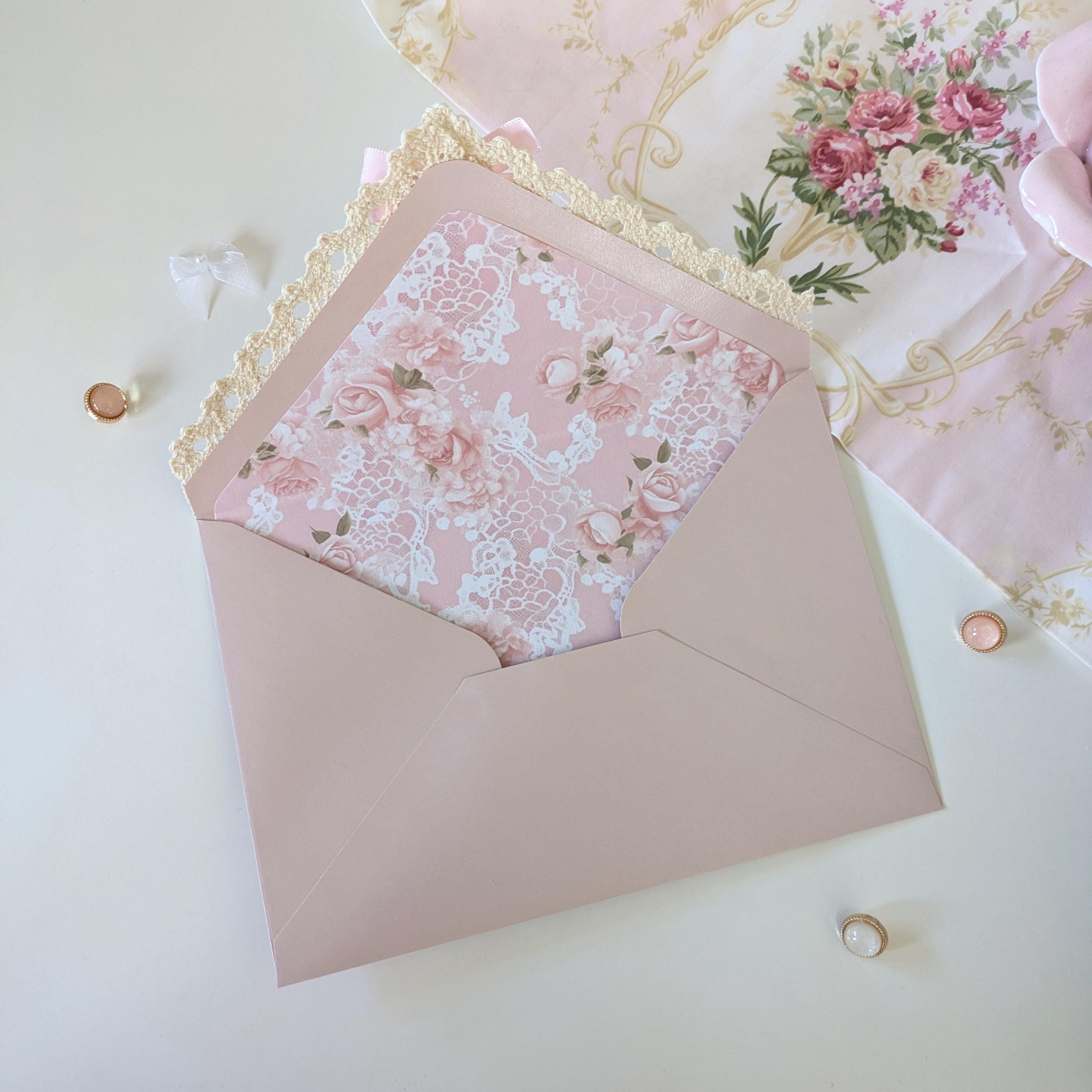 Blush Pink Lace Envelopes With Floral Liner | Decorated Stationery for ...
