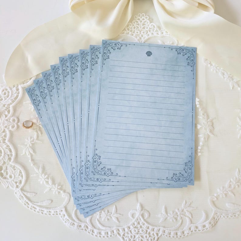 Dusty Blue Letter Writing Paper Set | 5x7 Coastal Cardstock Blank Lined ...
