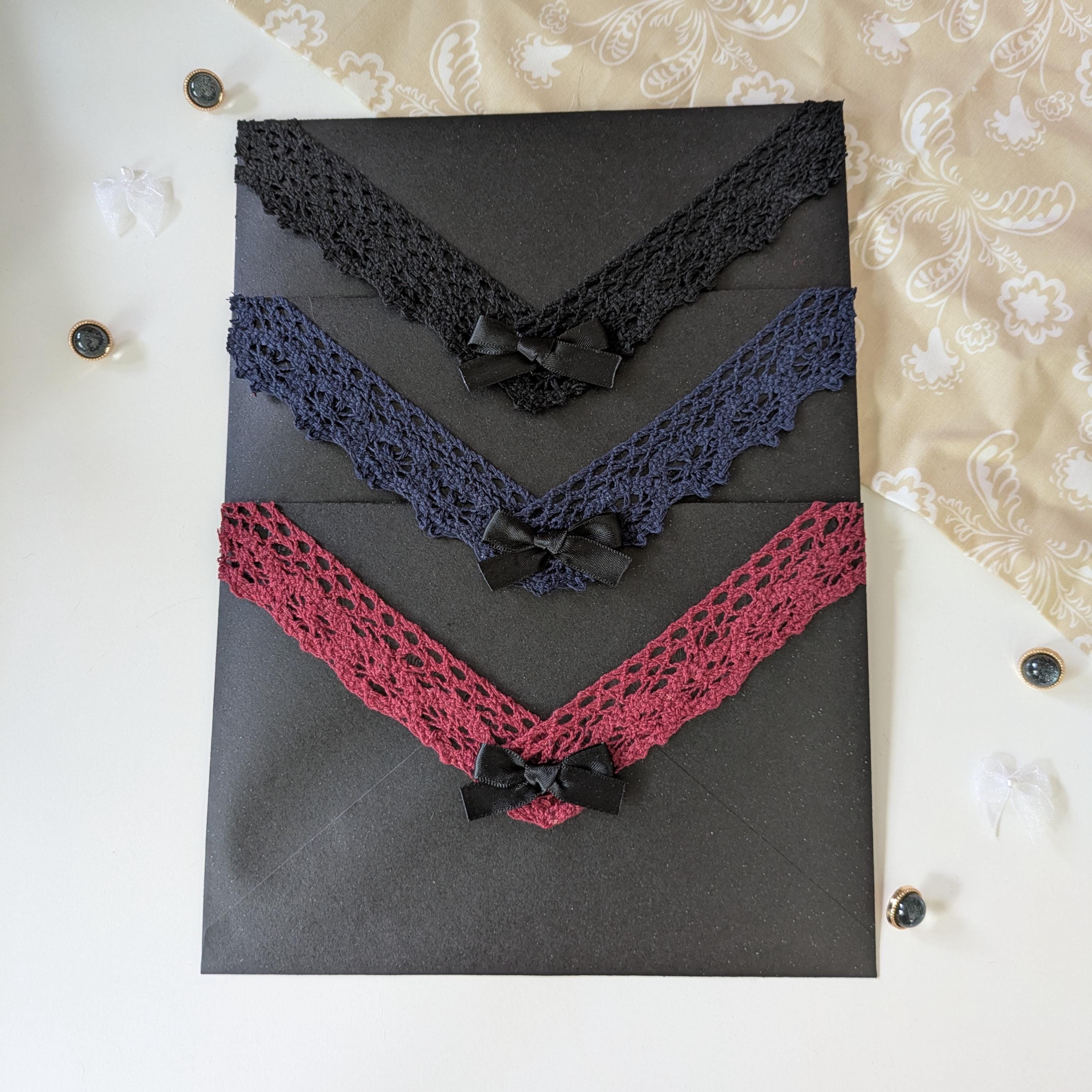 Black Lace Envelopes | Shimmer A7 Envelopes With Bow for 5x7 Cards ...