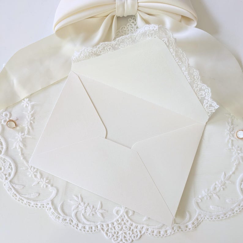 Elegant Lace Bow Envelopes | Blush Pink and White Coquette A7 Envelopes ...