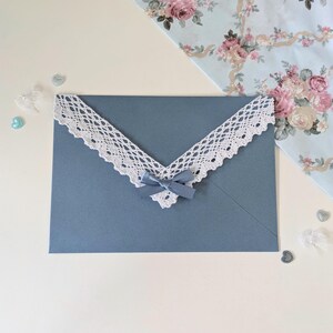 Dusty Blue Lace Envelopes | Pretty Shimmer A7 Envelopes | Romantic ...