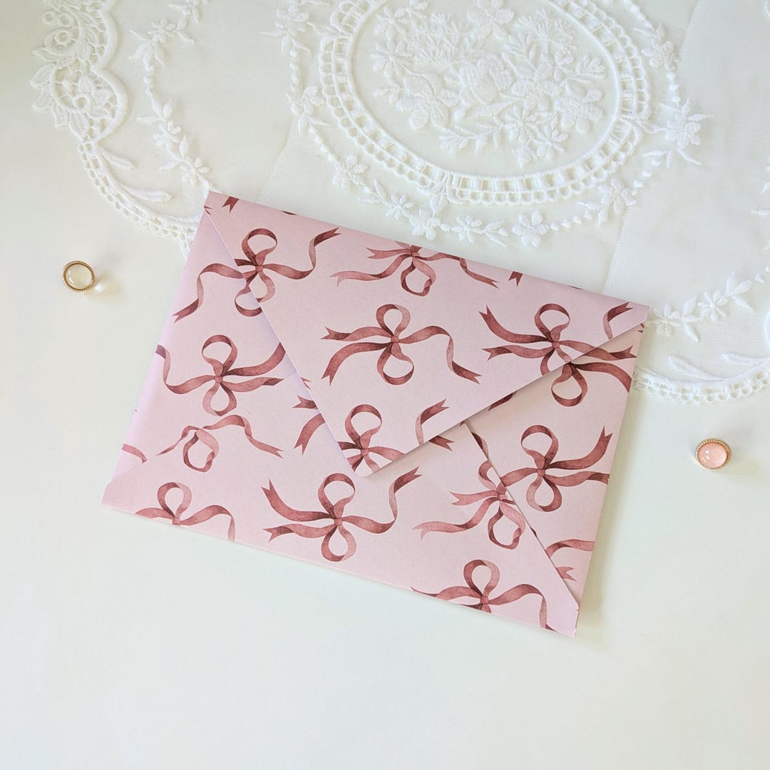 Coquette Bow Envelope | Handmade Pink Cute Ribbon Patterned Stationery ...