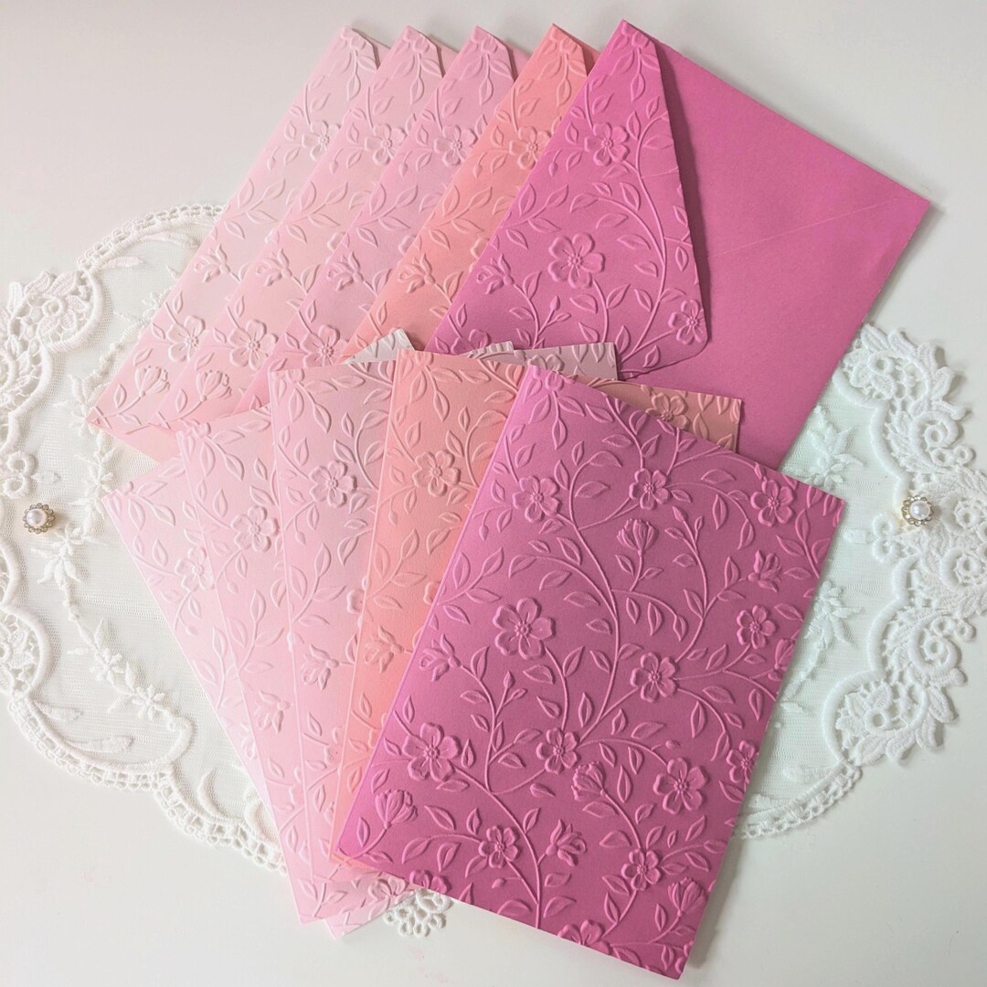 Pink Embossed Floral Card and Envelope - Set of 5 Matching Stationery ...