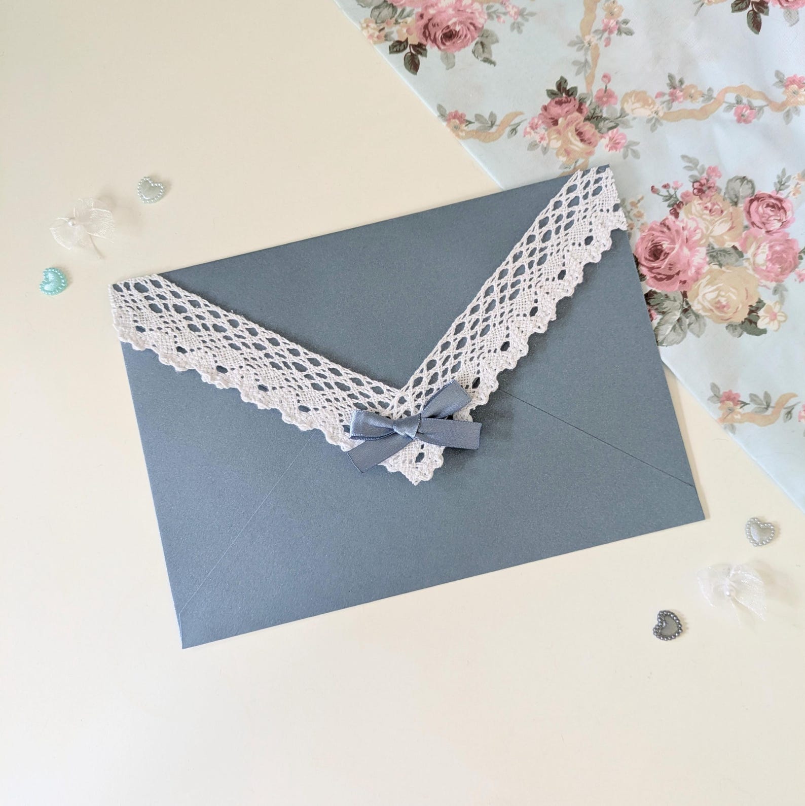 Dusty Blue Lace Envelopes | Pretty Hand Decorated Stationery for Letter ...