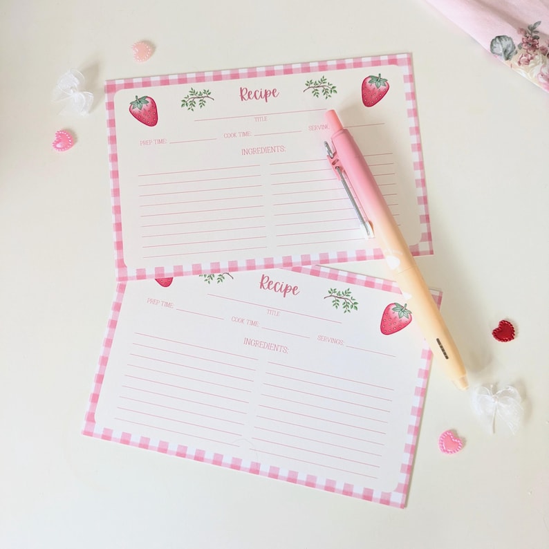 Strawberry Recipe Cards - Set of 10 | 4x6 Double Sided Recipe Book ...