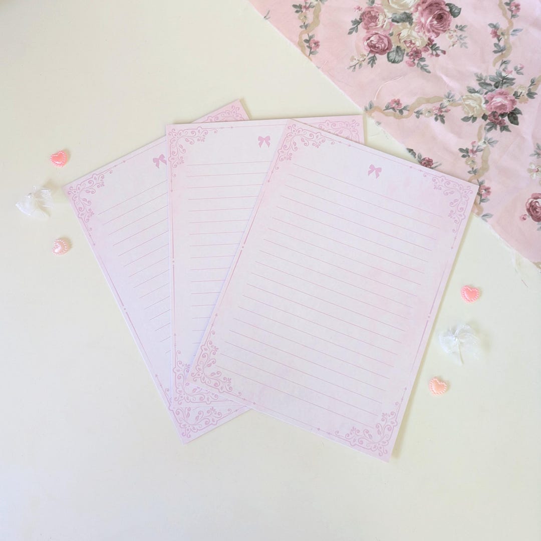 Pink Lined Letter Writing Paper Set | 5x7 Cardstock Letter Paper With ...