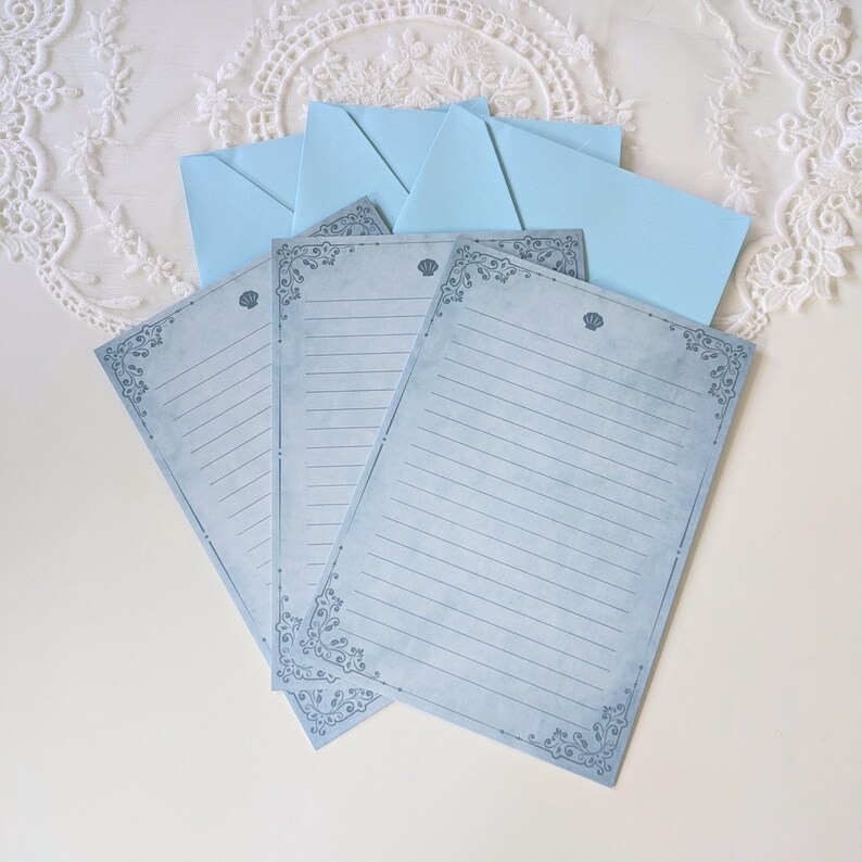 Dusty Blue Letter Writing Paper Set | 5x7 Coastal Cardstock Blank Lined ...