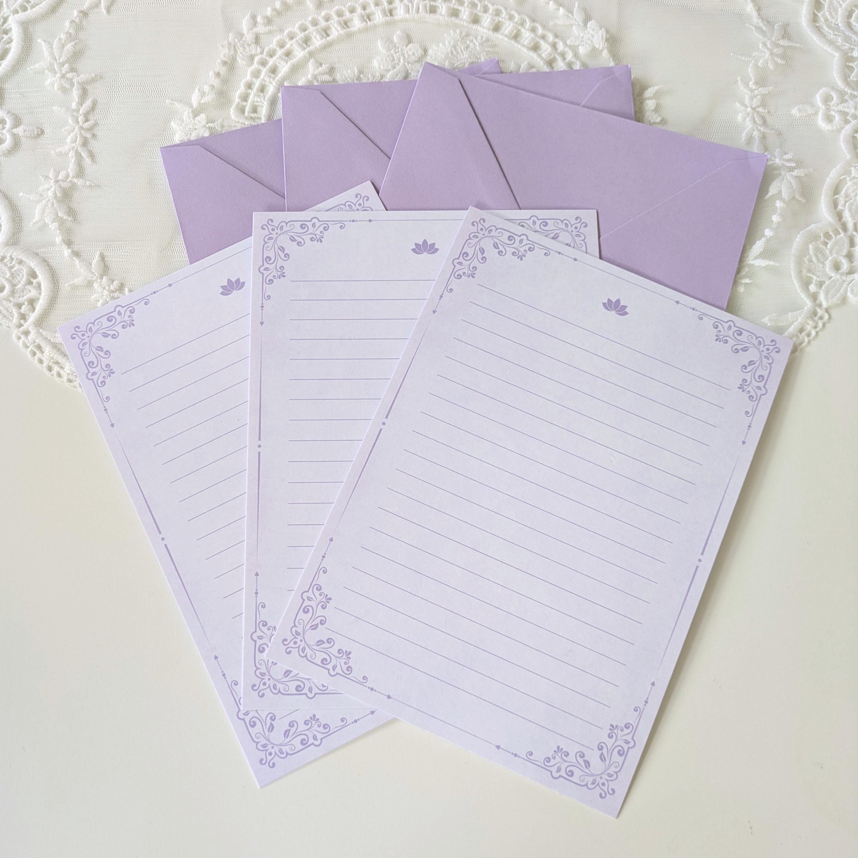 Lavender Letter Writing Paper Set | 5x7 Cardstock Purple Letter Paper ...