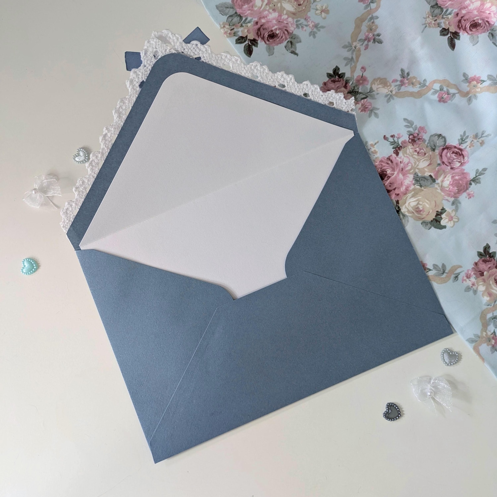 Dusty Blue Lace Envelopes | Pretty Shimmer A7 Envelopes | Romantic ...