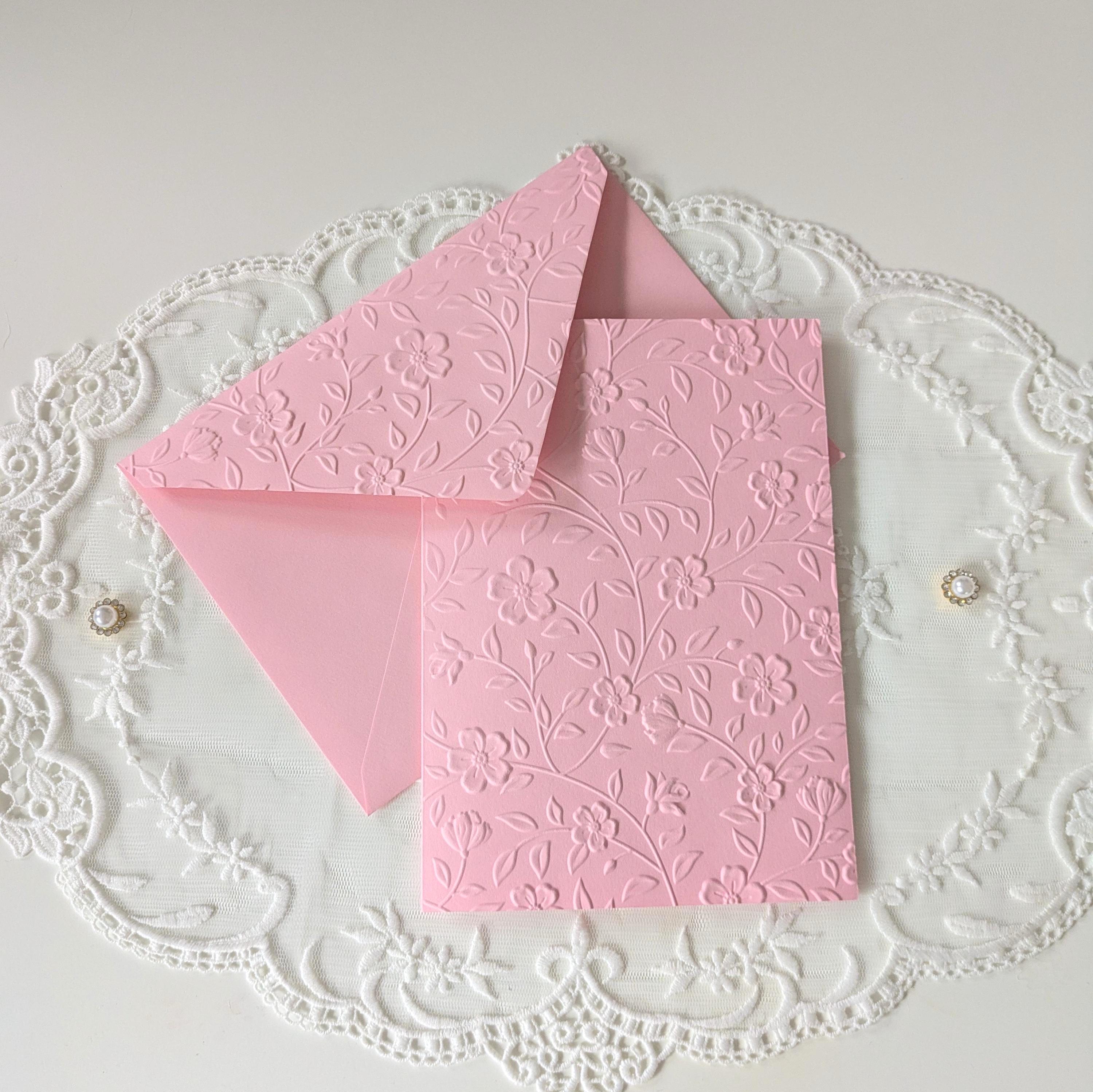 Pink Embossed Floral Card and Envelope - Set of 5 Matching Stationery ...