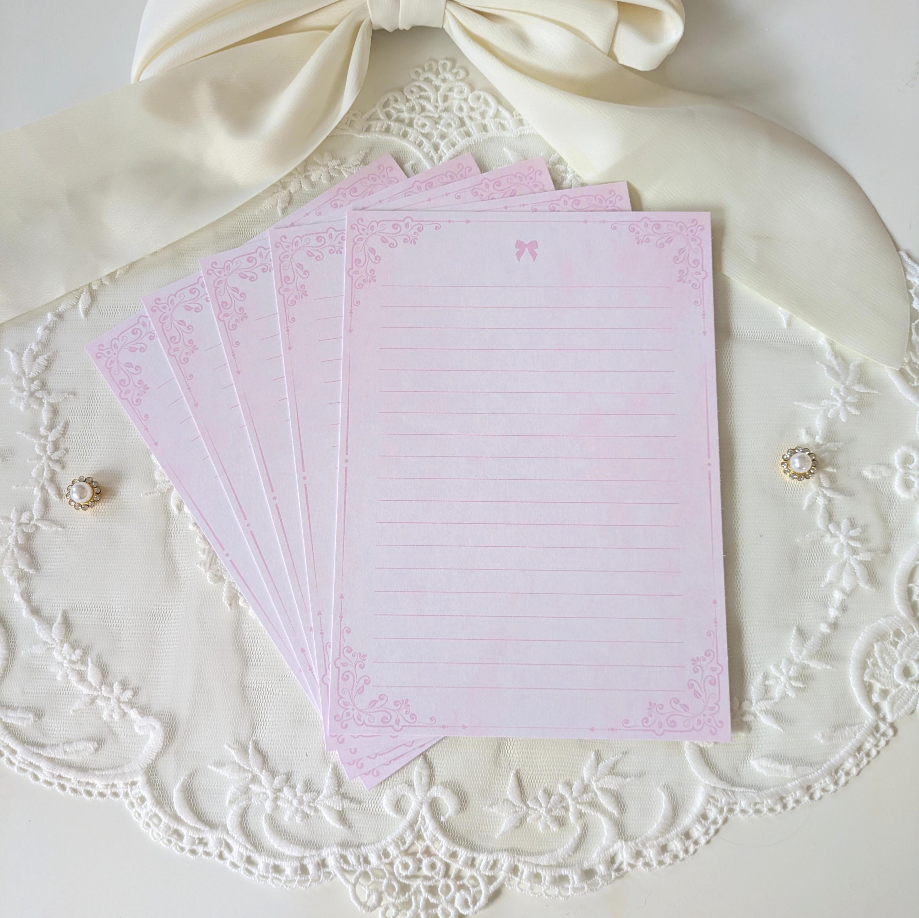 Pink Lined Letter Writing Paper Set | 5x7 Cardstock Cards With Bow for ...