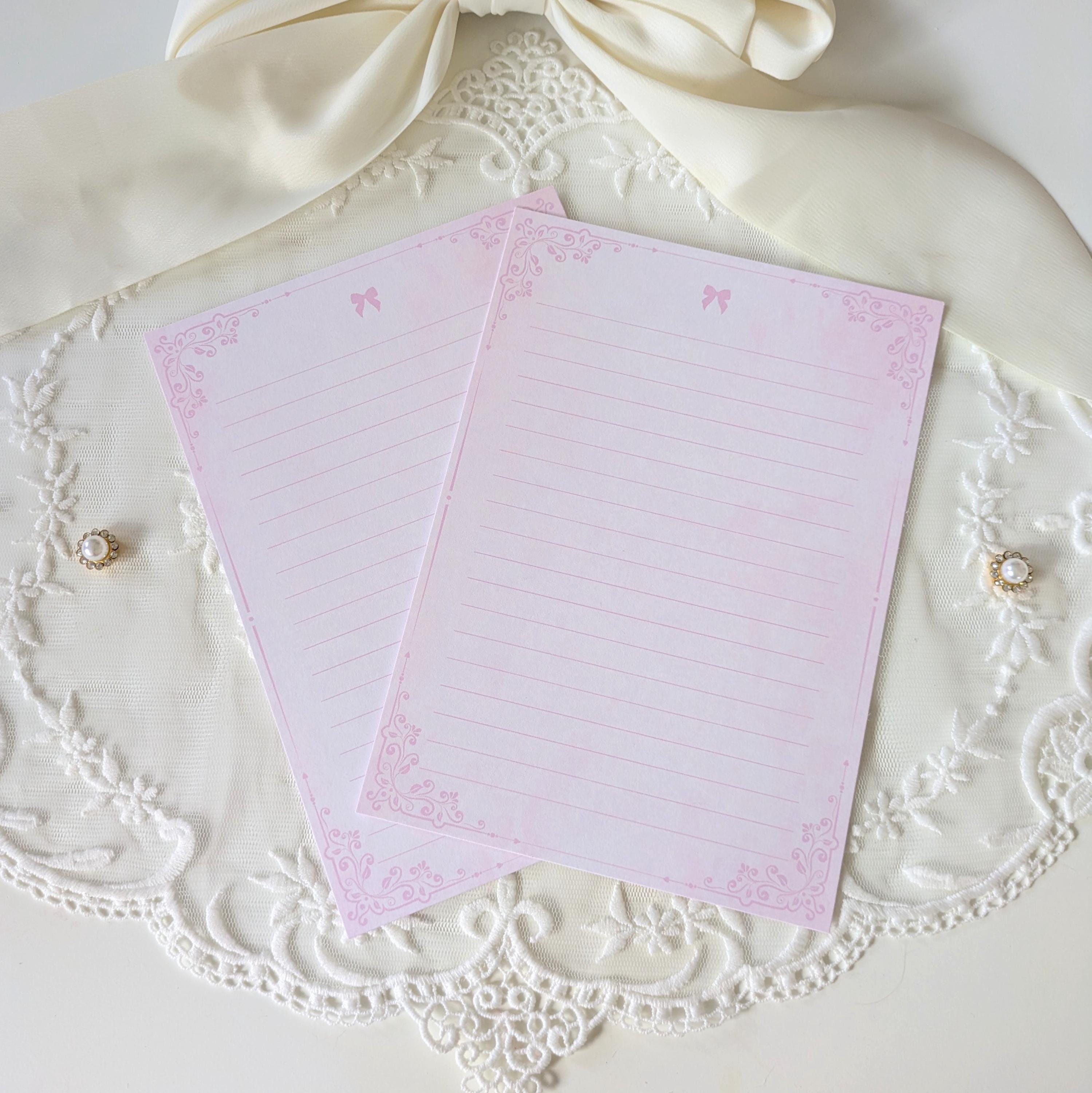 Pink Lined Letter Writing Paper Set | 5x7 Cardstock Cards With Bow for ...