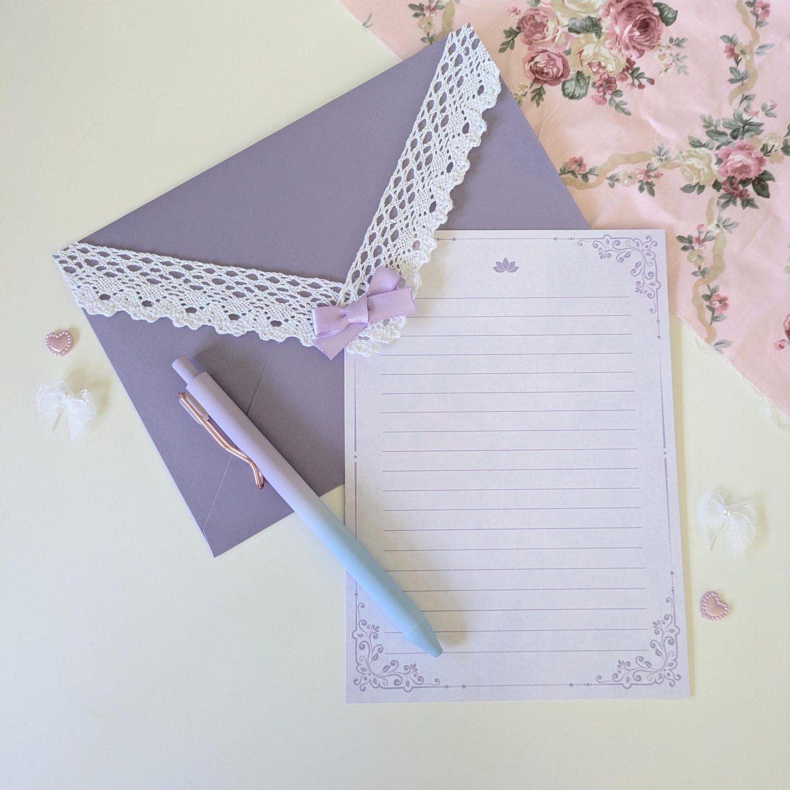 Lace Envelope and Letter Paper Set | Cute Purple Stationery Kit for ...
