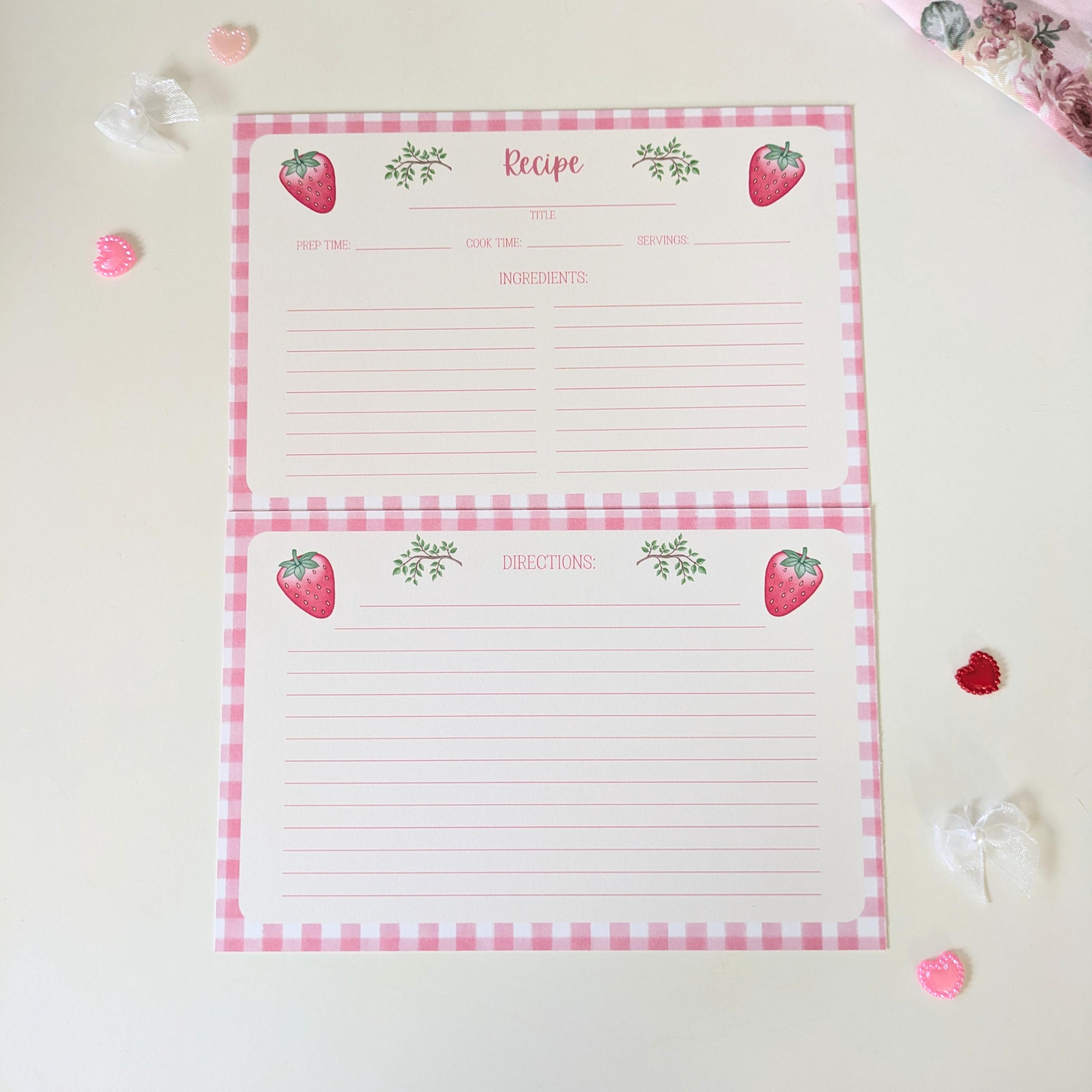 Strawberry Recipe Cards - Set of 10 | 4x6 Double Sided Recipe Book ...