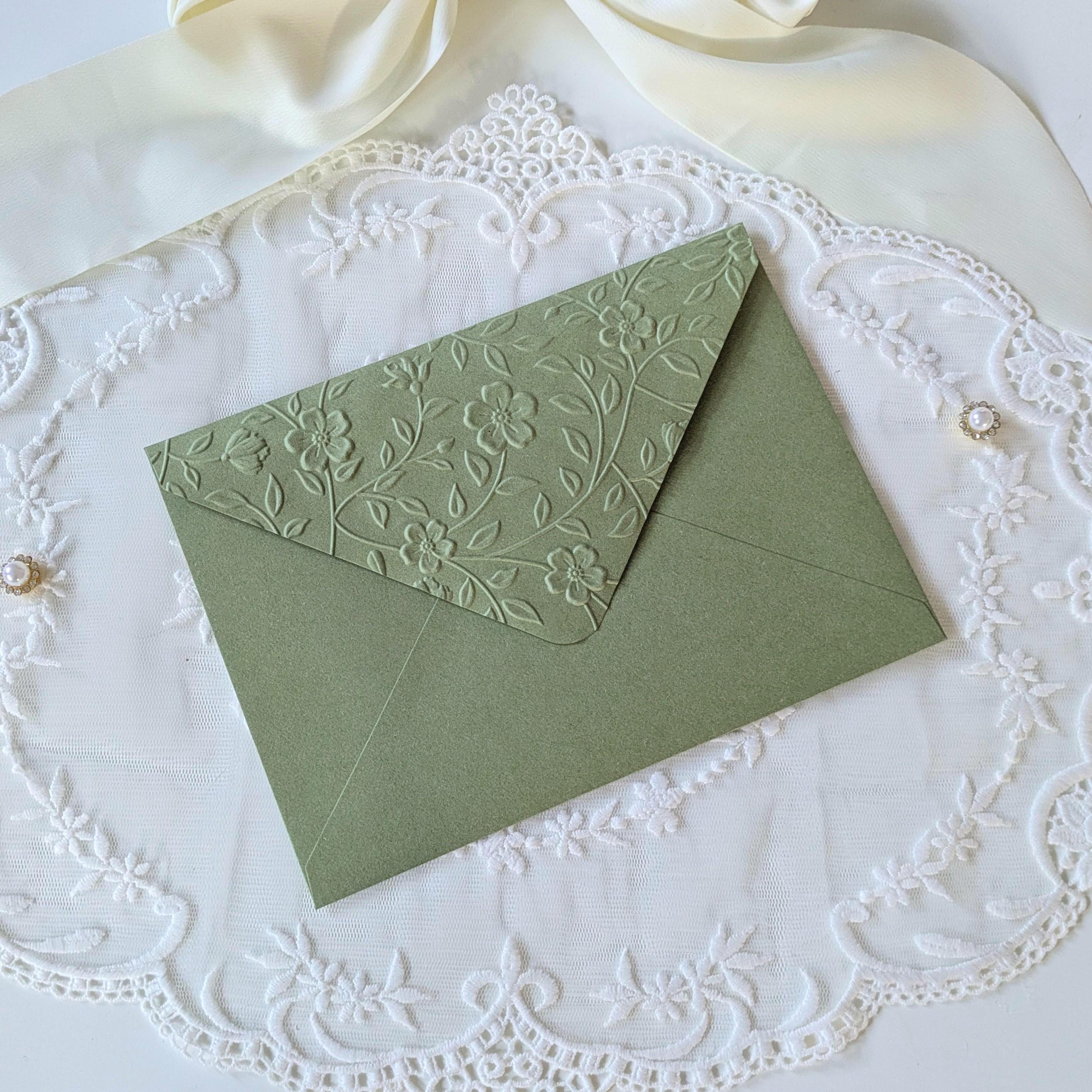 Sage Green Embossed Envelope Set | A7 Matte Floral Vines Pattern ...