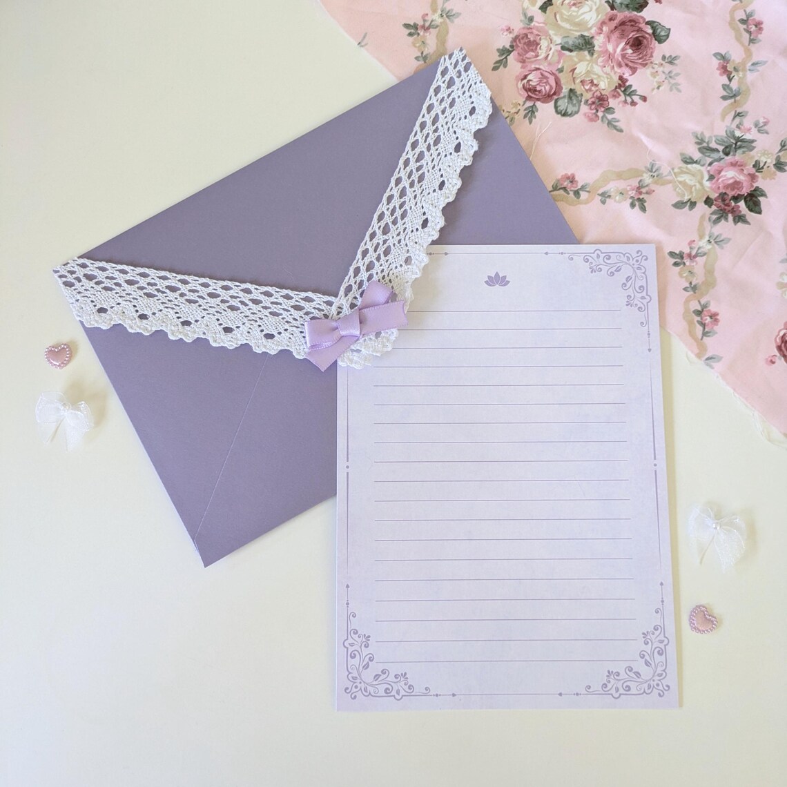 Lace Envelope and Letter Paper Set | Cute Purple Stationery Kit for ...