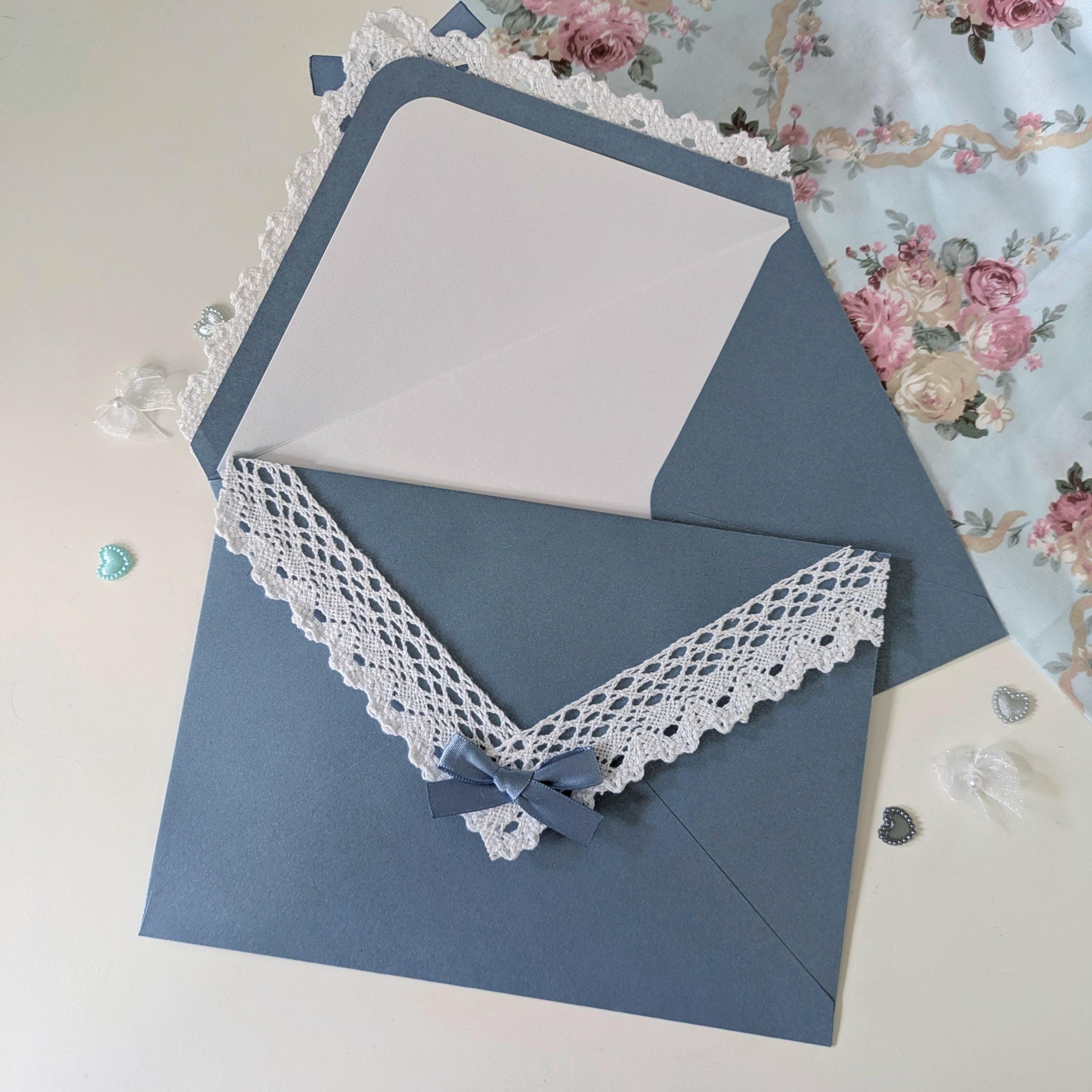 Dusty Blue Lace Envelopes | Pretty Shimmer A7 Envelopes | Romantic ...