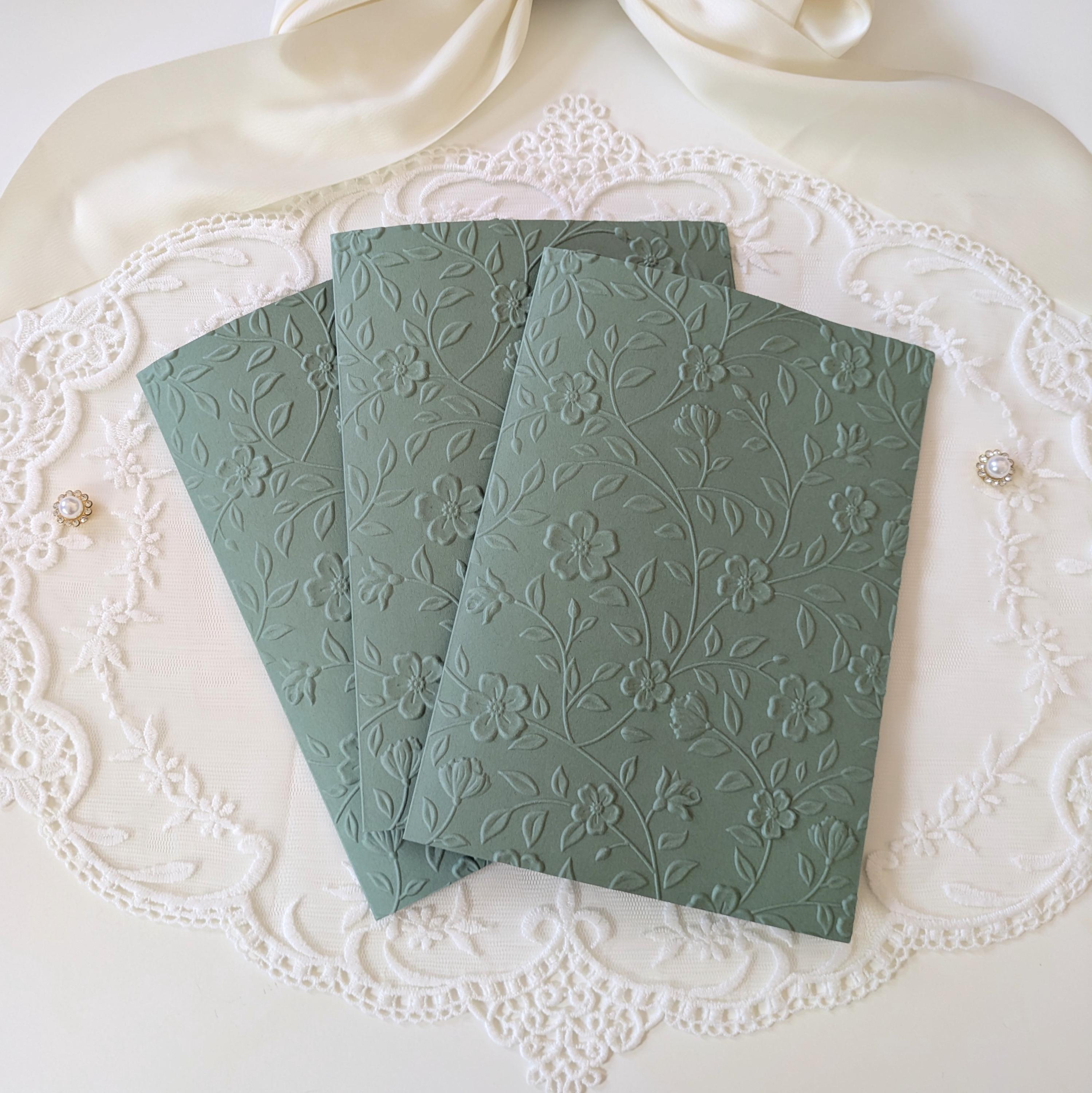 Sage Green Floral Embossed Greeting Cards Set | Blank 5x7 Cards and ...