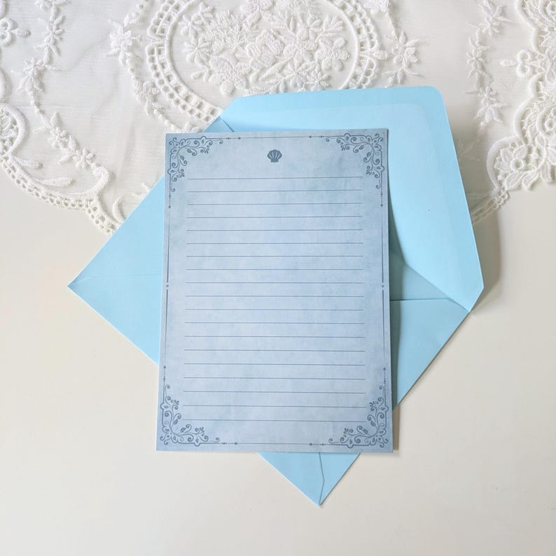Dusty Blue Letter Writing Paper Set | 5x7 Coastal Cardstock Blank Lined ...