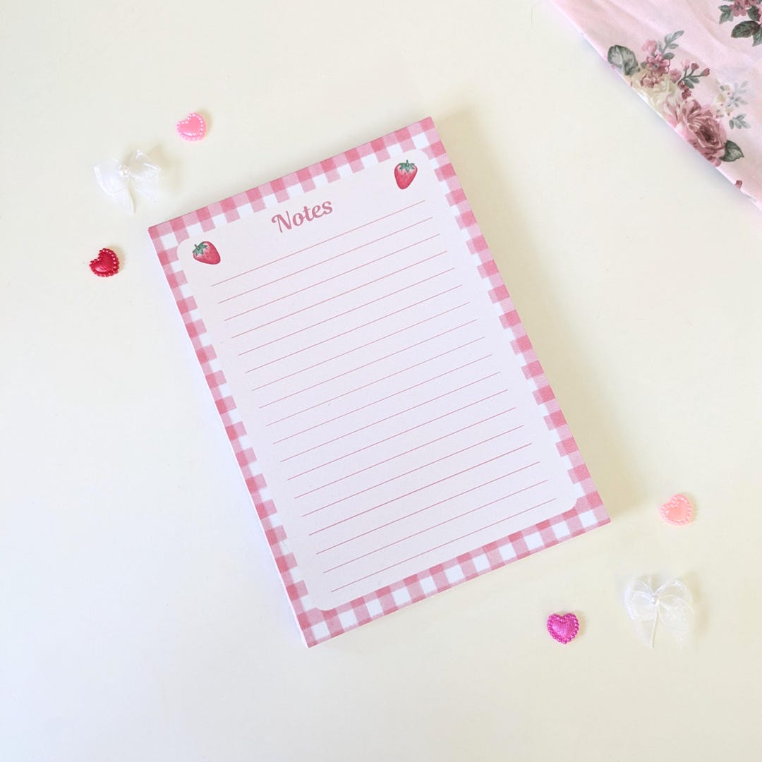 Strawberry Notepad - 50 Tear-off Pages | Handmade A6 Red Plaid Memo Pad ...