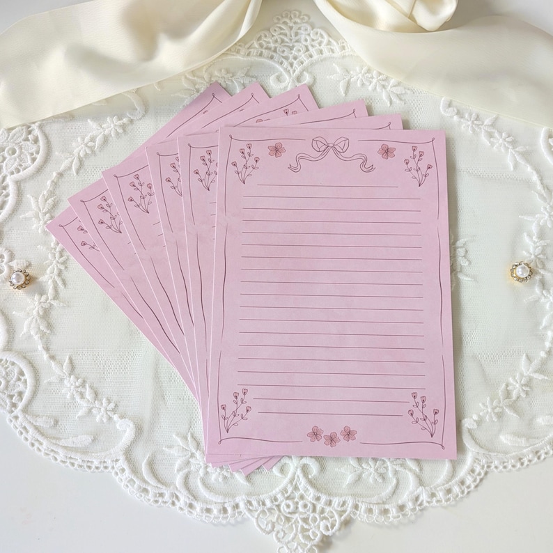 Pink Floral Lined Writing Paper | 5x7 Coquette Bow Letter Cards - Etsy