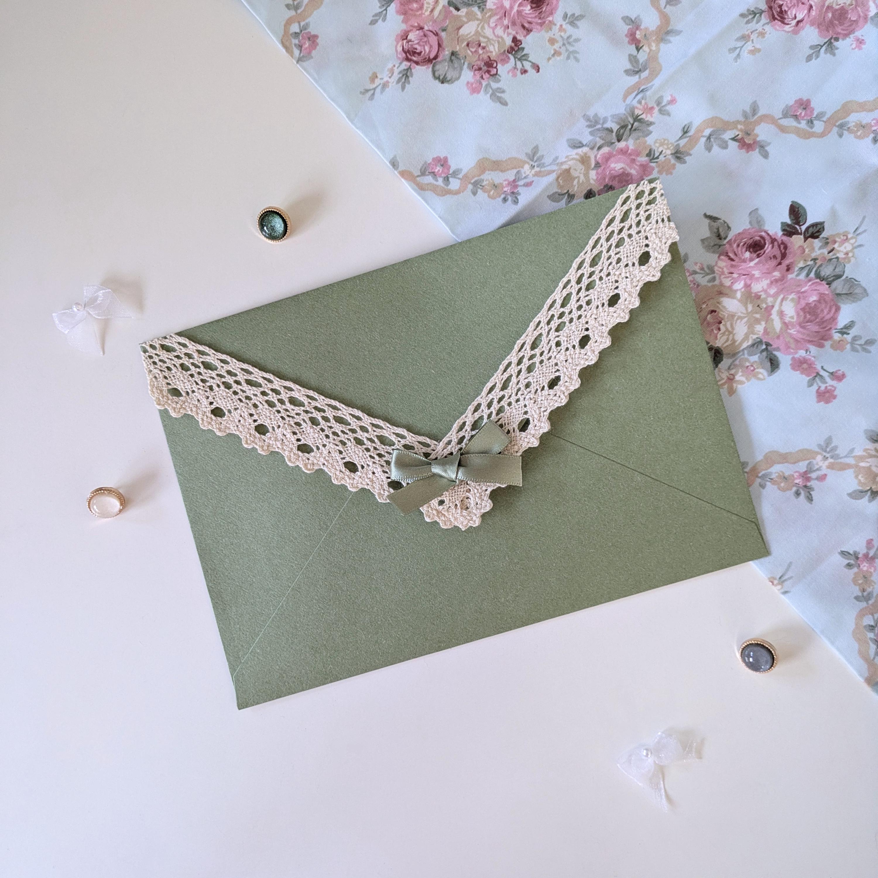 Sage Green Lace Envelopes | Pretty Hand Decorated Stationery for Letter ...