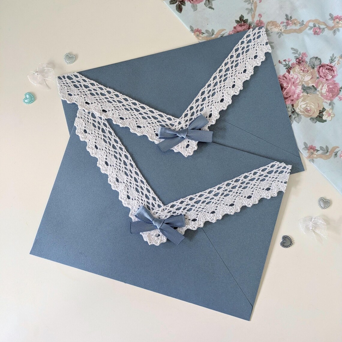 Dusty Blue Lace Envelopes | Pretty Shimmer A7 Envelopes | Romantic ...