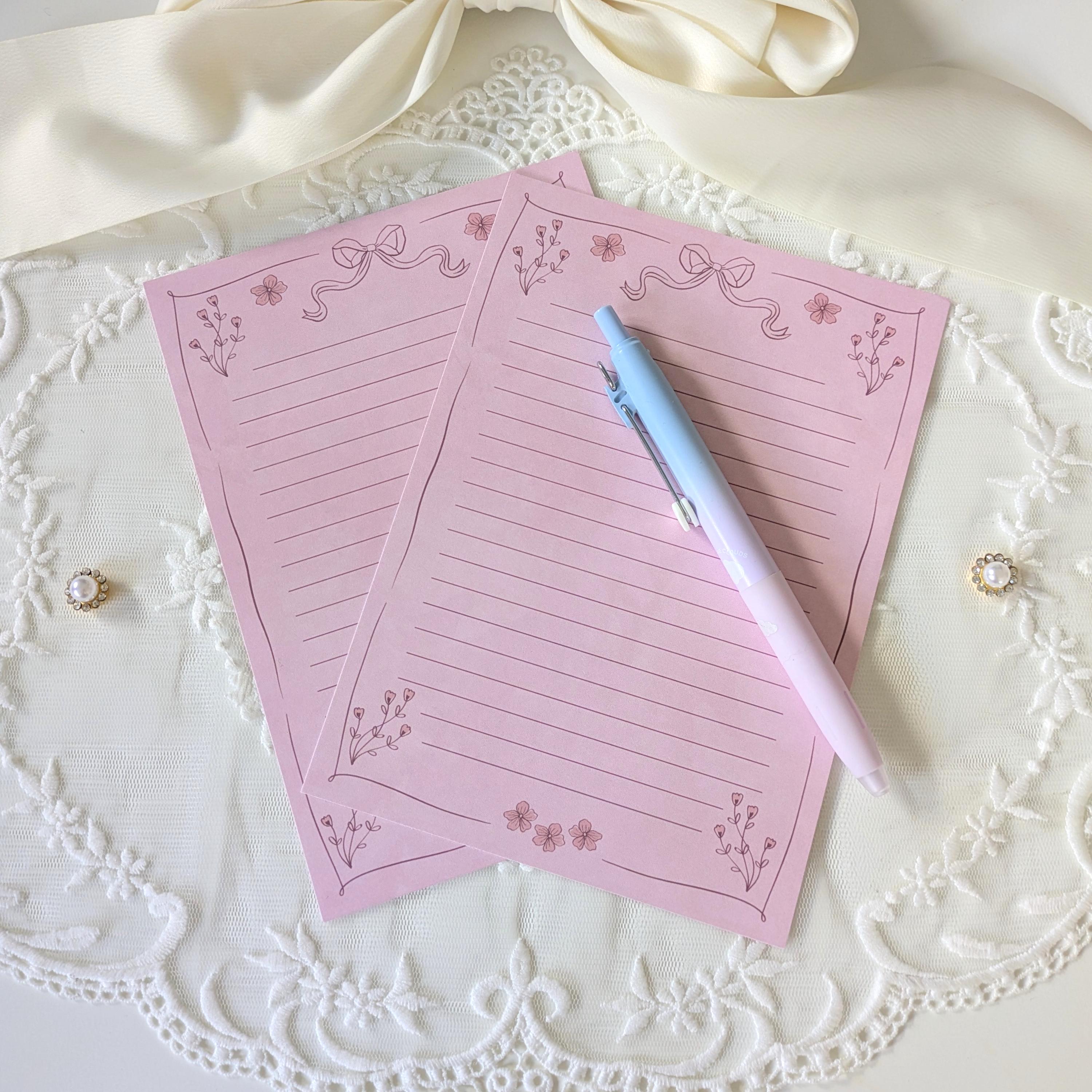 Pink Floral Lined Writing Paper | 5x7 Coquette Bow Letter Cards - Etsy