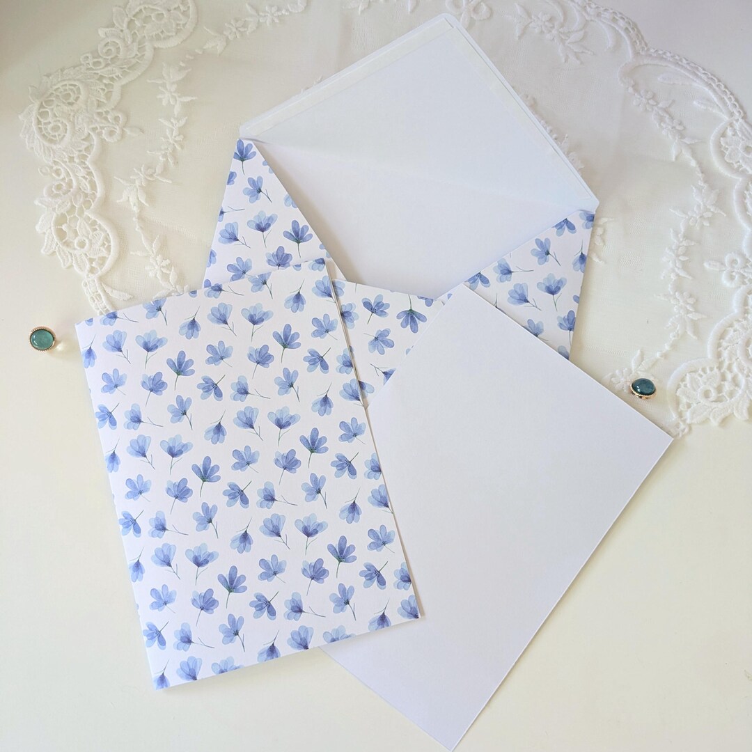 Soft and Elegant Stationery Set | Handmade Blue Floral Matching 5x7 ...