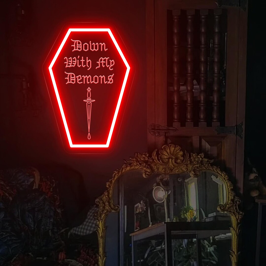 Down With My Demons Neon Sign,coffin Led Sign,coffin Decor,gothic Room ...