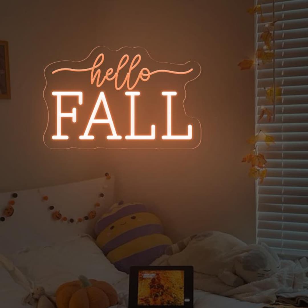 Hello Fall Neon Sign,hello Fall,fall Room Decor,custom Neon Sign ...