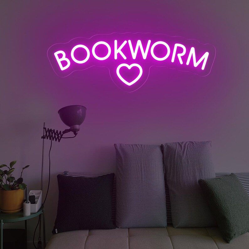 Bookworm Neon Sign: Library Reading Nook Decor - Etsy