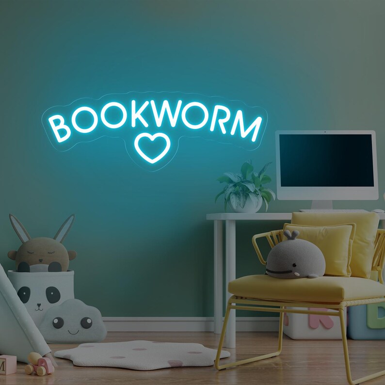 Bookworm Neon Sign: Library Reading Nook Decor - Etsy