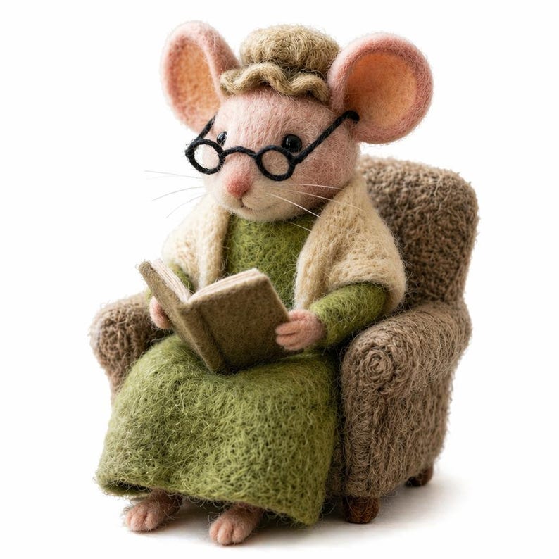 Needle Felt Mouse Family Scene, Wool Mom and Baby Mouse Miniature Decor ...