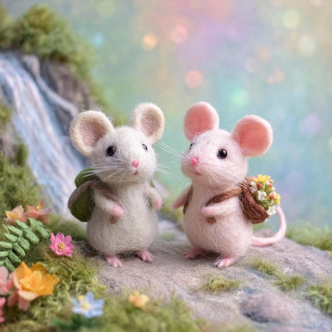 Needle Felted Mice Duo, Childhood Forest Scene, Woodland Memory Decor ...