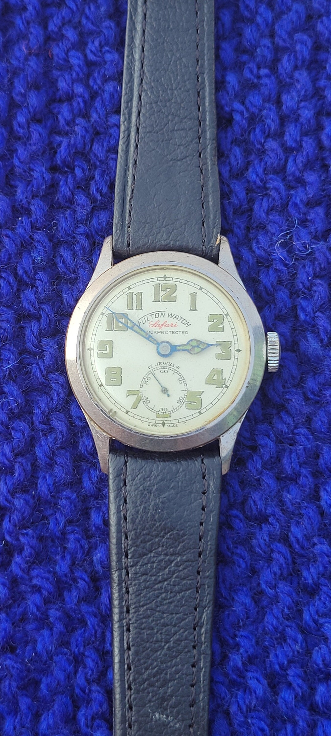 Vintage Rare Fulton Safari Military Swiss Made 17 Jewels Manual Wind ...