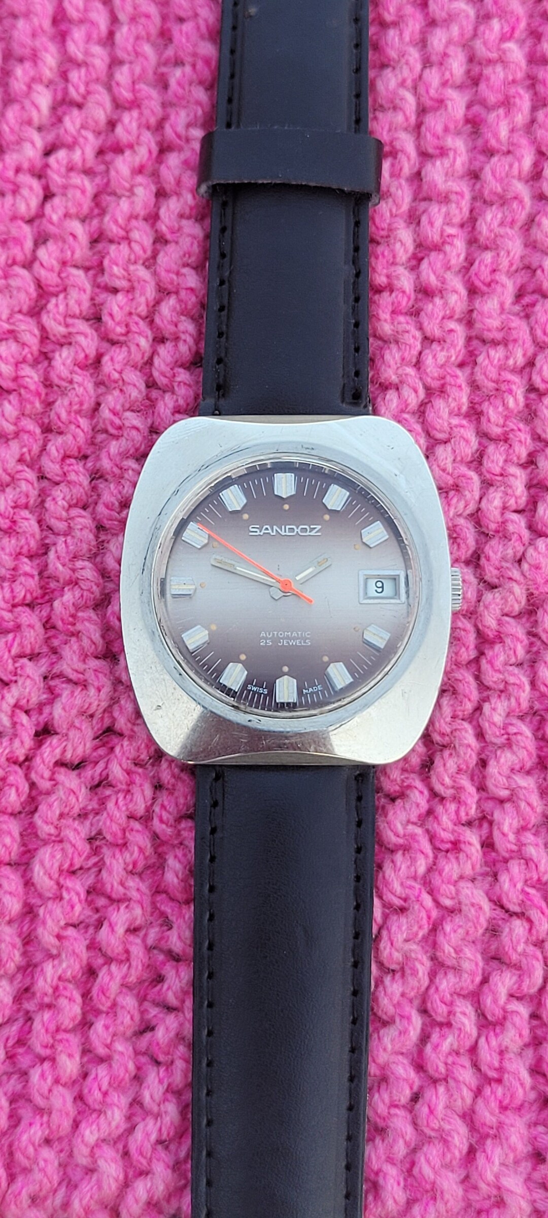 Vintage Sandoz Swiss Made Men's Wrist Watch: 25 Jewels, Stainless Steel ...
