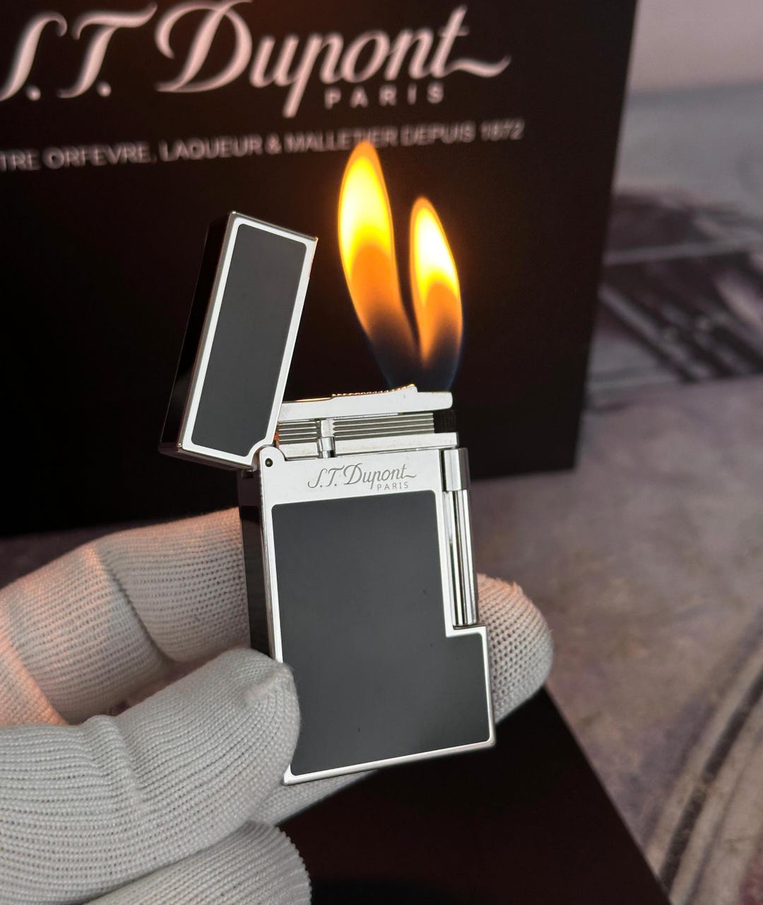 Double Flame St Dupont Lighter Black and Silver Ligne 2 Luxury Man Gift ...