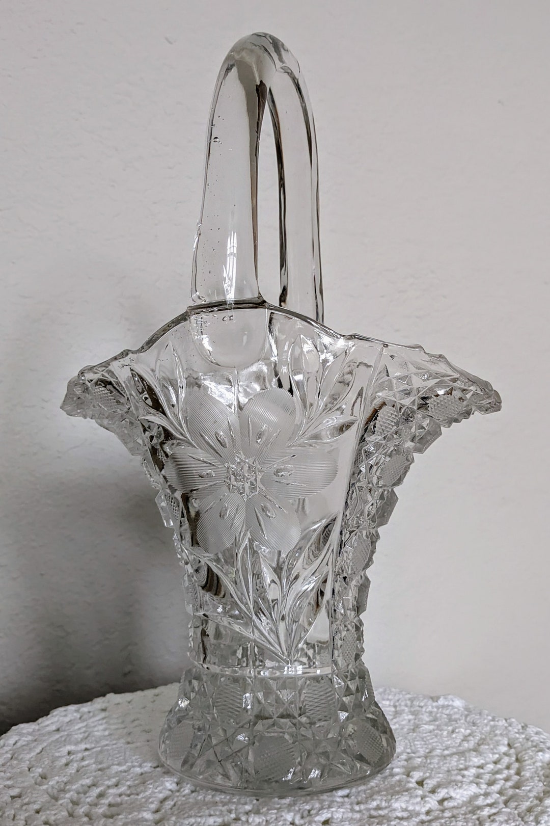 Stunning Hand Cut Glass Basket - Etsy