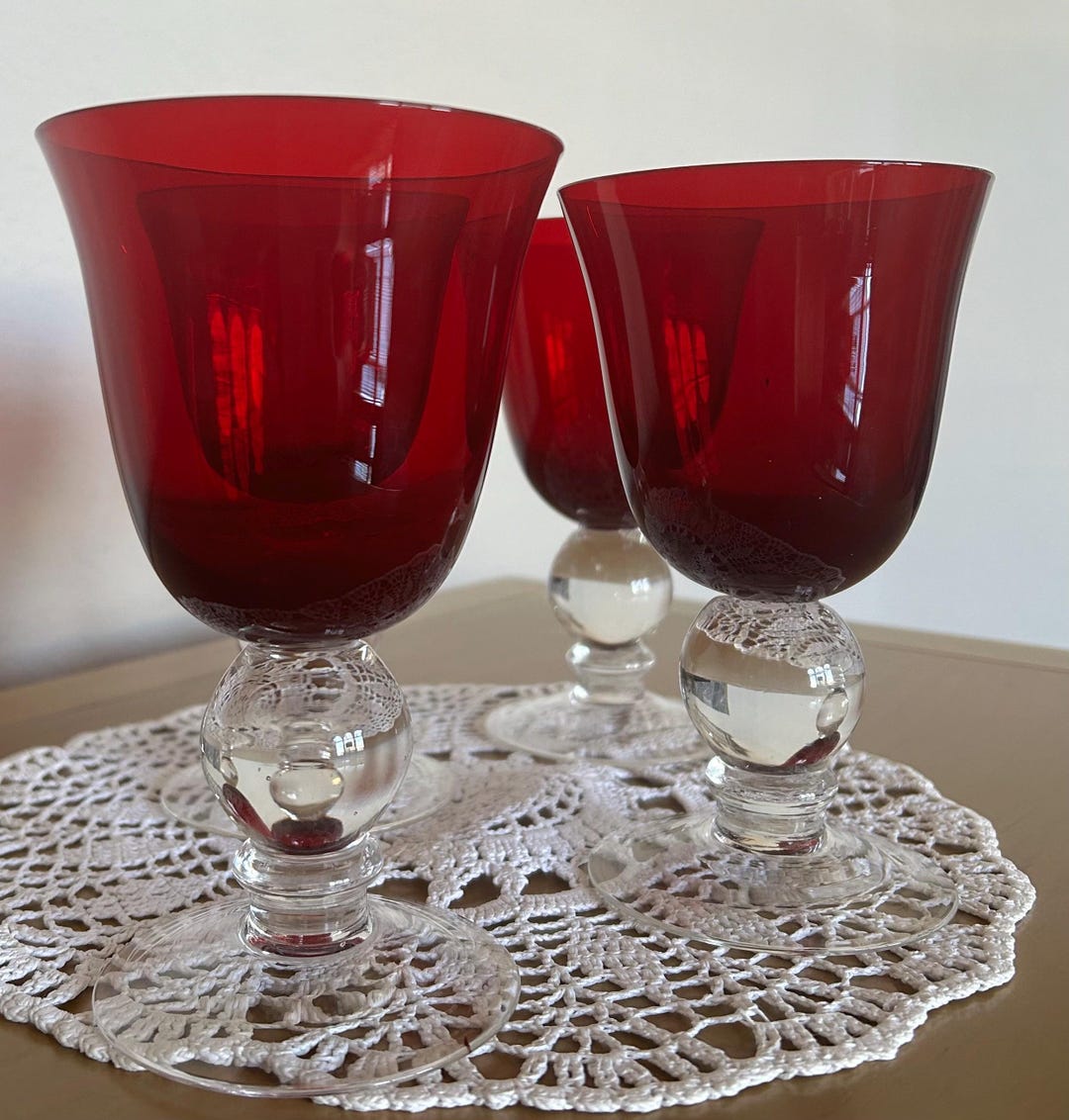 Vintage Ruby Red Ball Stem Set of 4 Goblets - Etsy