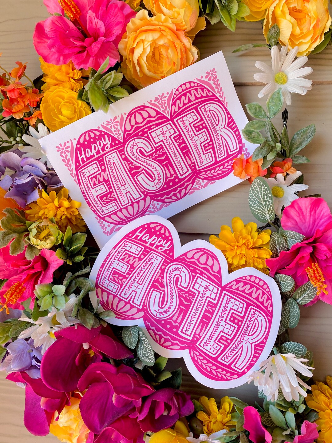 EASTER CARD PRINTABLE Happy Easter Cute Hand-drawn Printout Card Pink ...