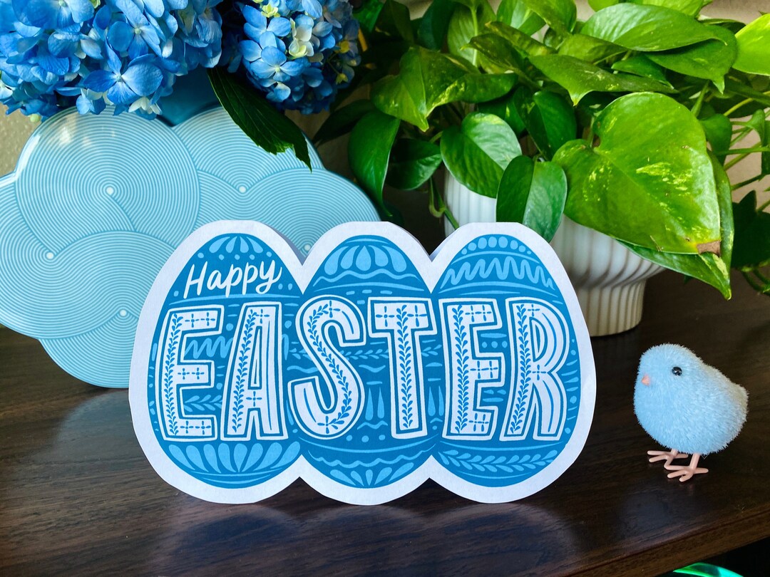 EASTER CARD PRINTABLE Happy Easter Cute Hand-drawn Printout Card Blue ...