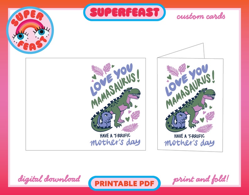 MOTHER'S DAY PRINTABLE Love You Mamasaurus Hand-drawn Printout Card ...