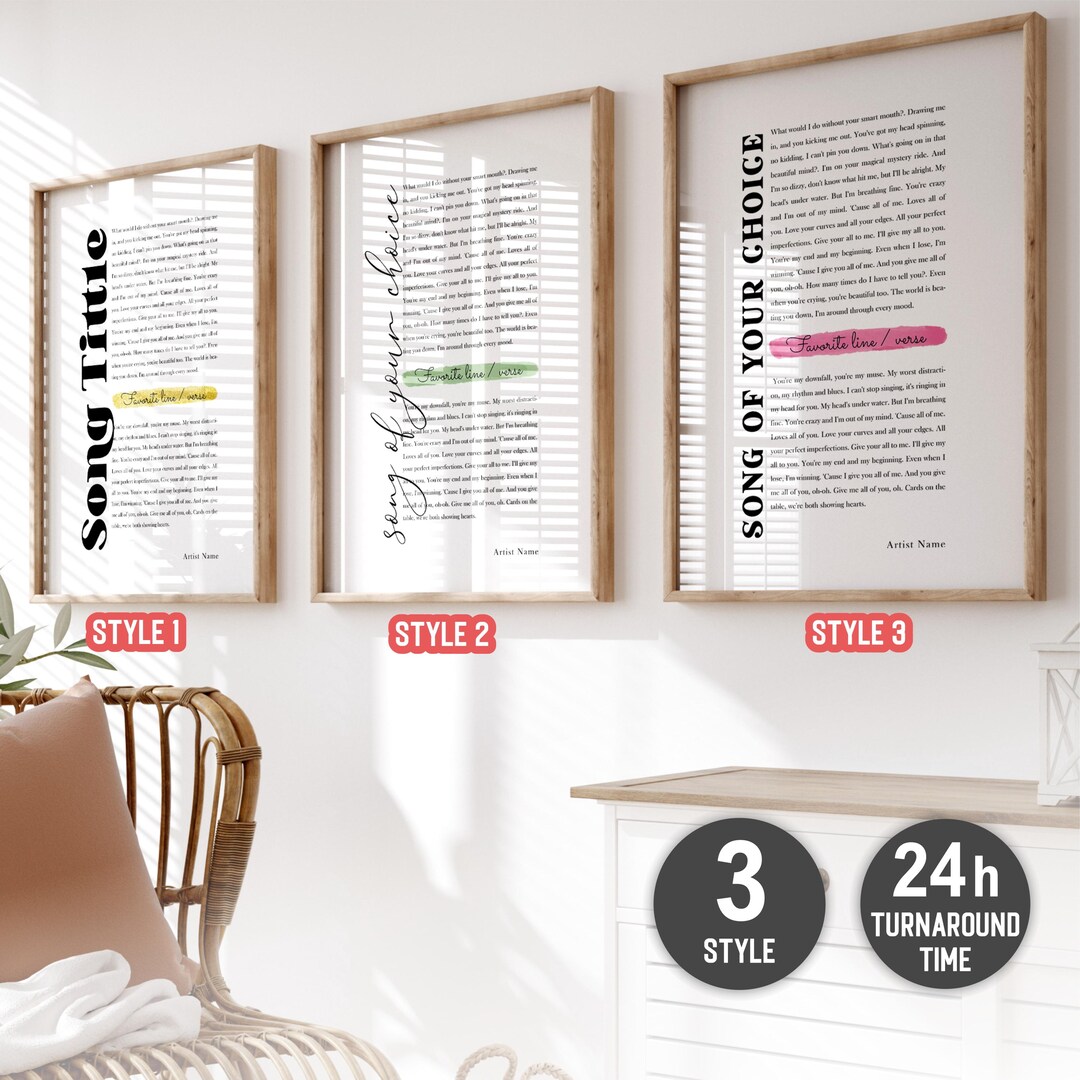Custom Song Lyric Print, Song Lyrics Wall Art, Personalized Song Lyrics, Typography Art, Music ...