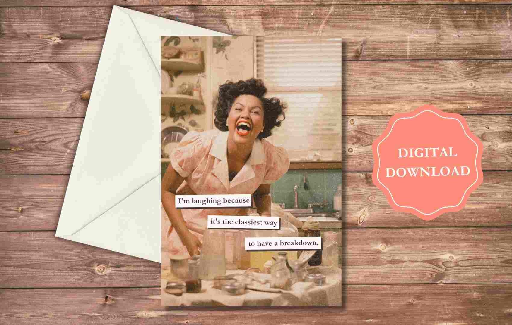 Printable Vintage Woman Card, Printable Greeting Card Funny, Digital ...