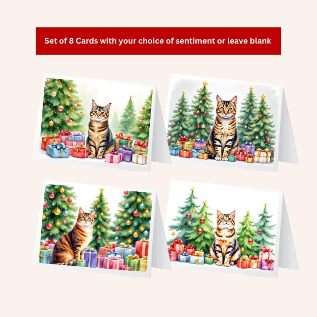 Tabby Cat Christmas Cards - Holiday Greeting Cards (set of 8) - Animal ...