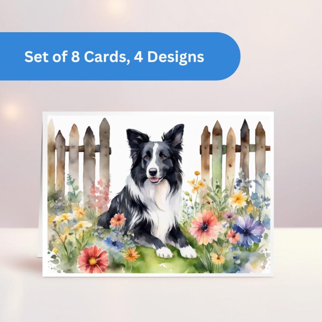 Border Collie Note Cards, Floral Dog Stationery Set, Dog Lover Gift ...